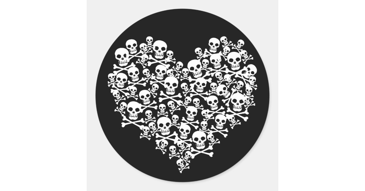 Skull Heart Classic Round Sticker | Zazzle