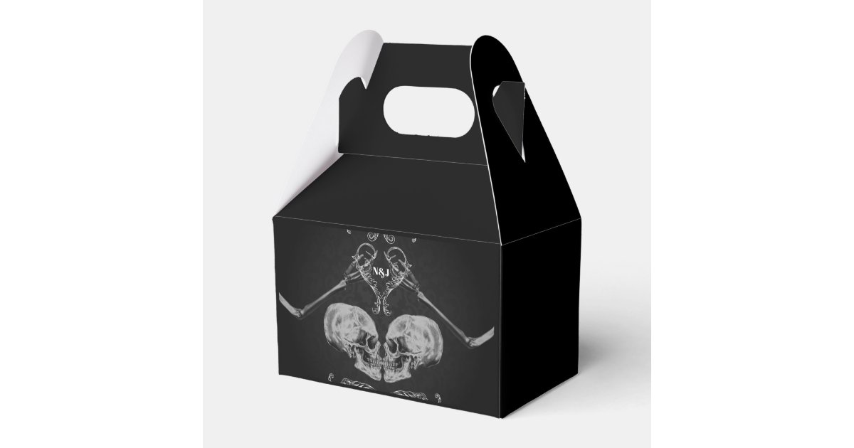 "Skull in Love" Vintage Skeletons Black Wedding Favor Boxes | Zazzle
