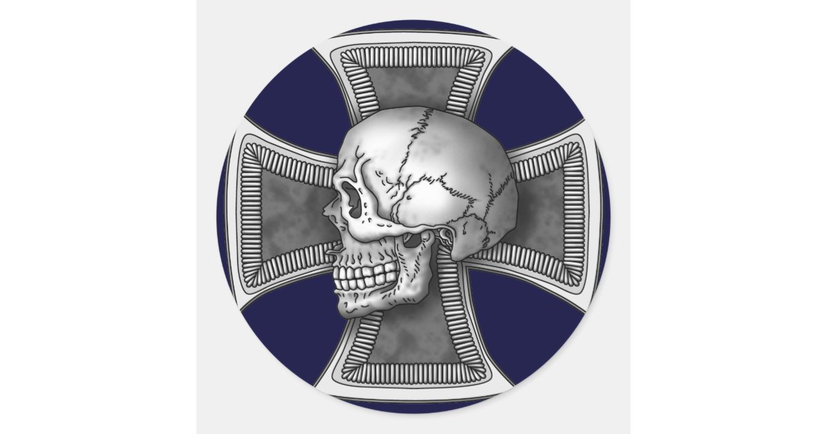 Skull iron-cross classic round sticker | Zazzle