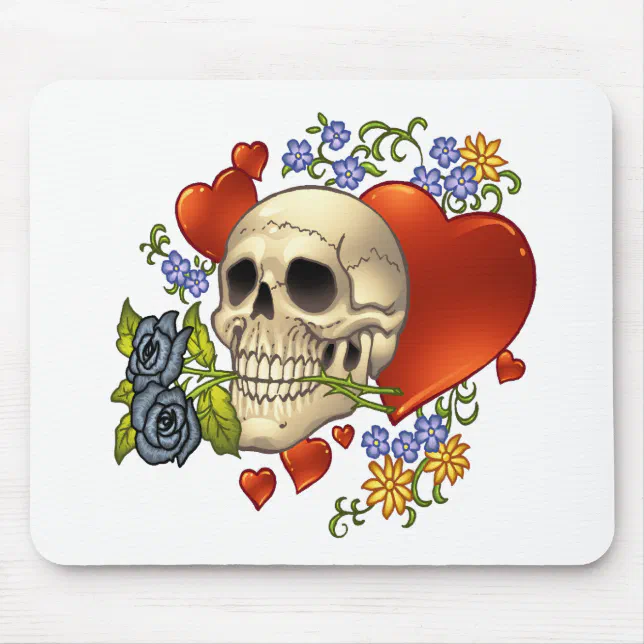 Skull Love - Skulls, Roses and Hearts by Al Rio Mouse Pad | Zazzle