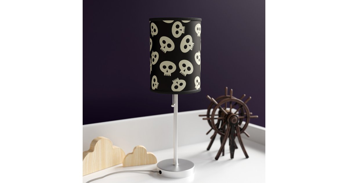 Skull Pattern Black and Cream Spooky Table Lamp | Zazzle