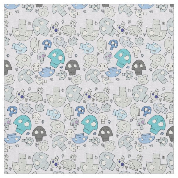 Blue Cartoon Skull Pattern Fabric | Zazzle