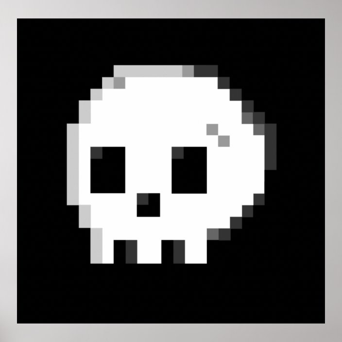 Skull pixel art 8 bit black Poster | Zazzle.com