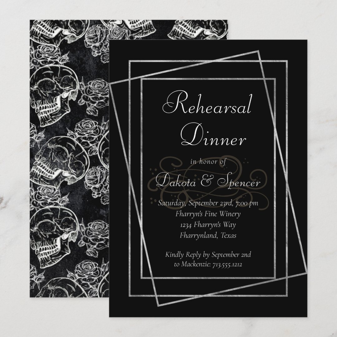 Skull Rose | Gothic Chalkboard Grunge Rehearsal Invitation | Zazzle