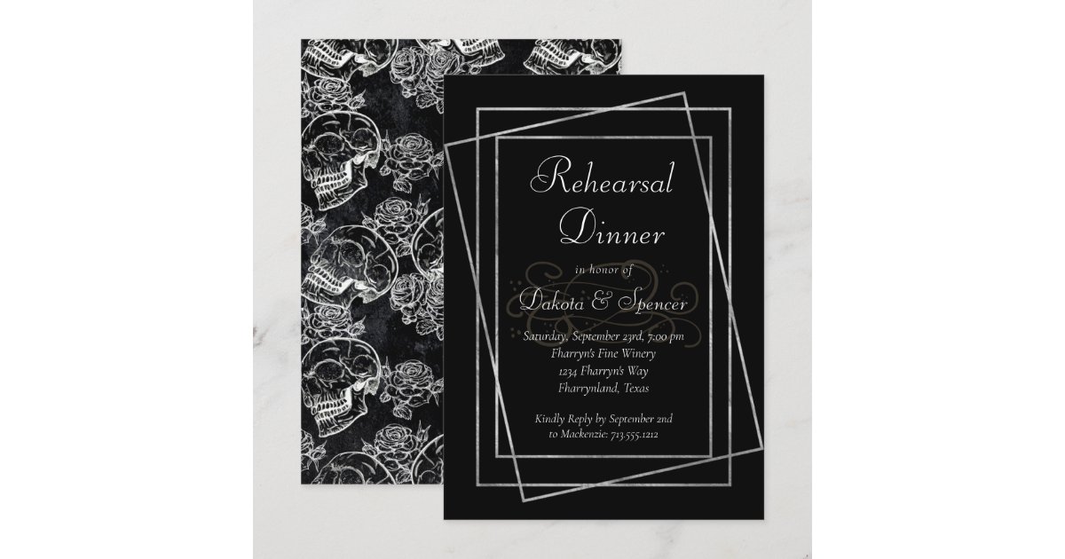 Skull Rose | Gothic Chalkboard Grunge Rehearsal Invitation | Zazzle