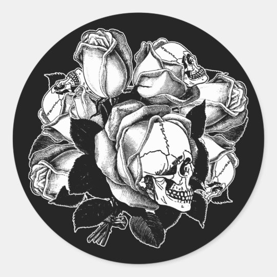 Skull Roses Classic Round Sticker | Zazzle.com