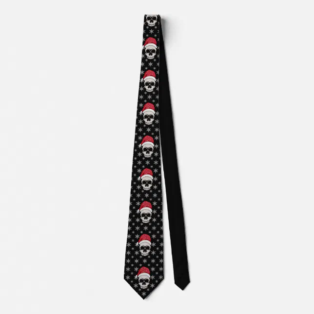 Skull Santa Snowflakes Black Neck Tie | Zazzle
