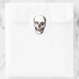 Skull Sepia White Square Sticker | Zazzle