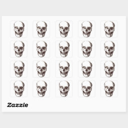 Skull Sepia White Square Sticker | Zazzle