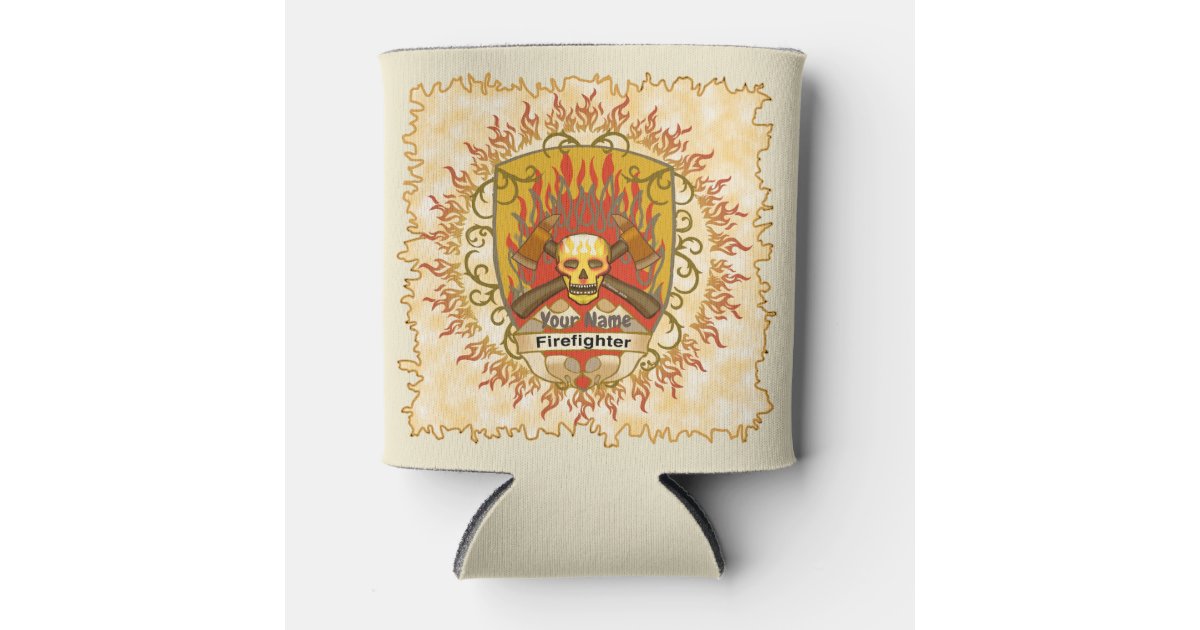 Skull Shield Firefighter can cooler | Zazzle