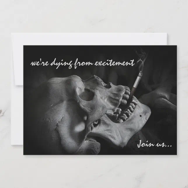 Skull Smoking Cigarette Halloween Party Invitation | Zazzle