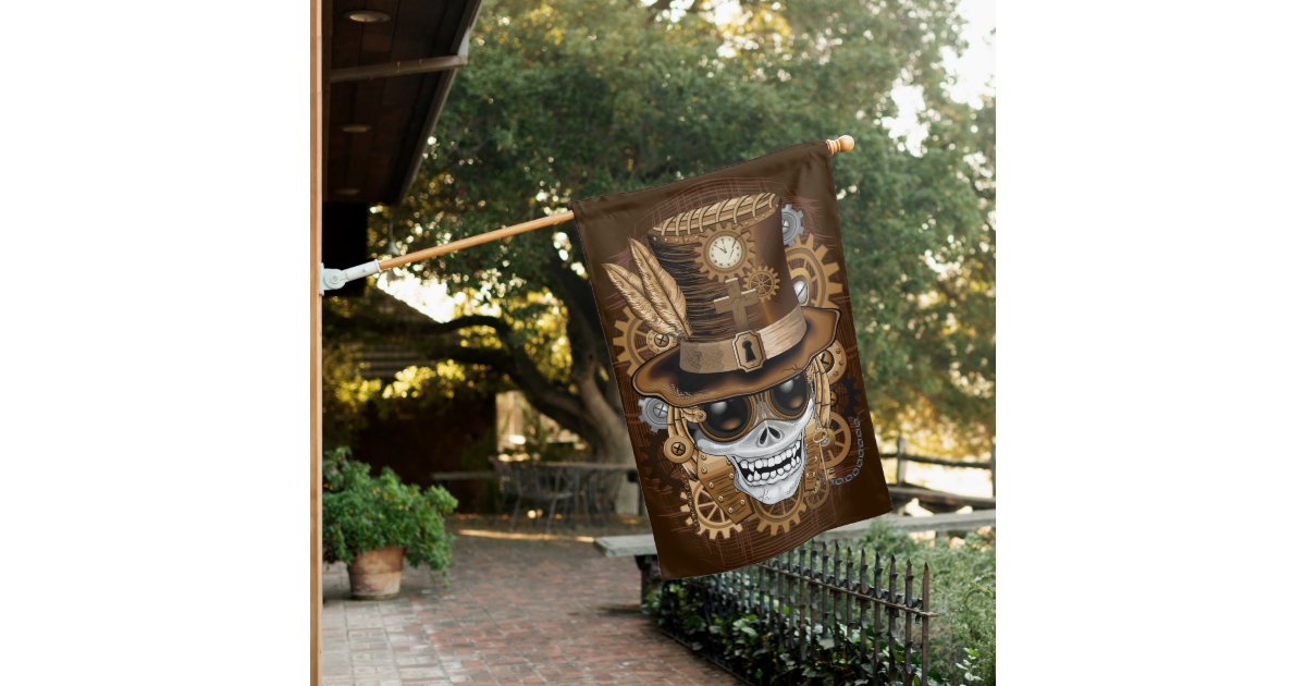 Skull Steampunk Voodoo Retro Machine House Flag | Zazzle