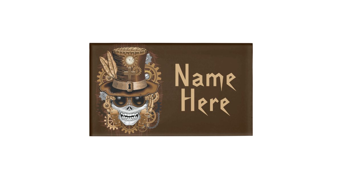 Skull Steampunk Voodoo Retro Machine Name Tag | Zazzle