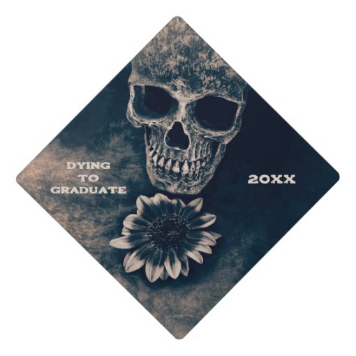 Skull Sunflower Vintage Cyanotype Gothic Graduation Cap Topper | Zazzle