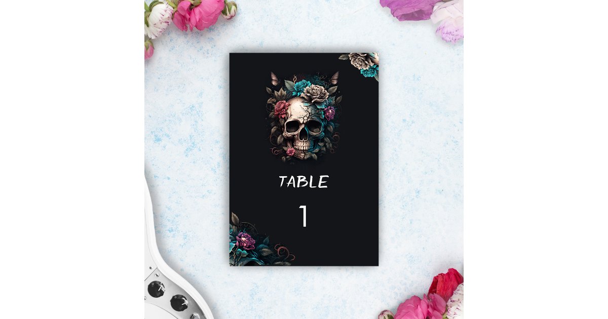 Skull Tattoo Rock and Roll Gothic Wedding Table Number | Zazzle