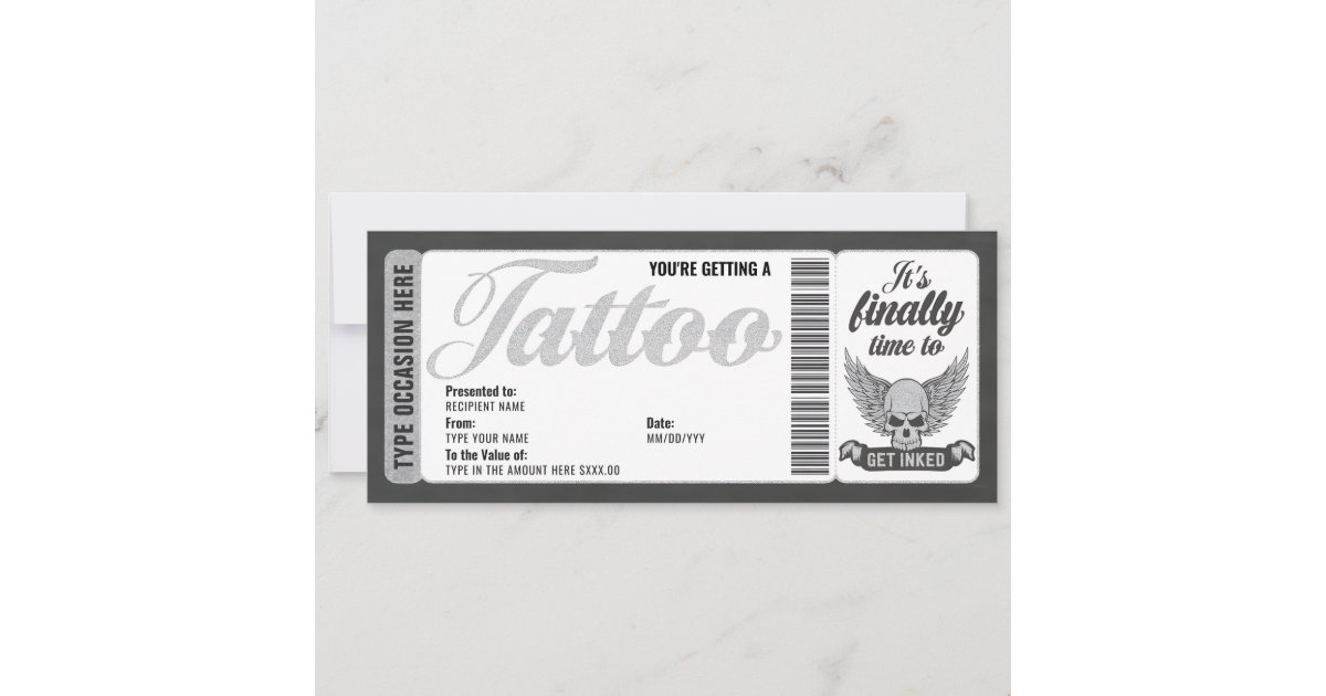 Skull Tattoo Voucher Certificate Ticket Gift Card | Zazzle