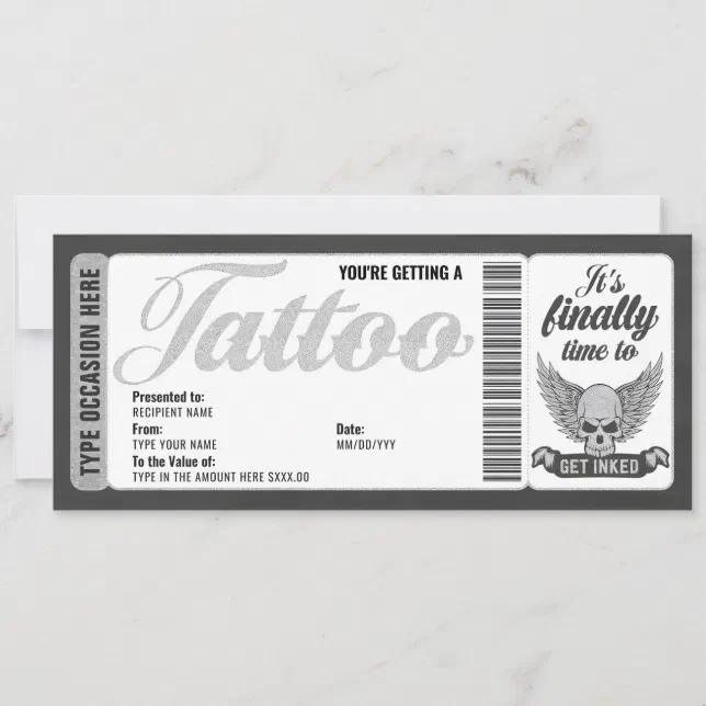 Skull Tattoo Voucher Certificate Ticket Gift Card | Zazzle