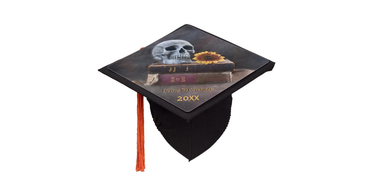 Skull Vintage Books Yellow Sunflower Gothic Graduation Cap Topper | Zazzle