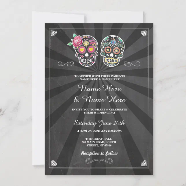 Skull Wedding Halloween Sugar Gothic Skulls Invite | Zazzle
