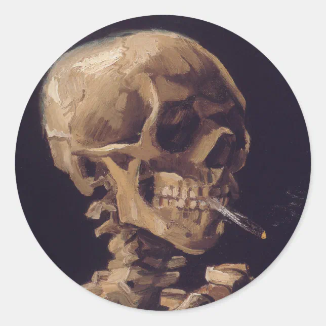 Skull with a Burning Cigarette - Vincent Van Gogh Classic Round Sticker ...