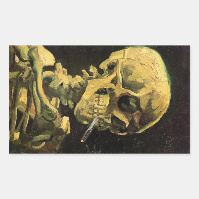 Skull with Burning Cigarette by Vincent van Gogh Rectangular Sticker ...