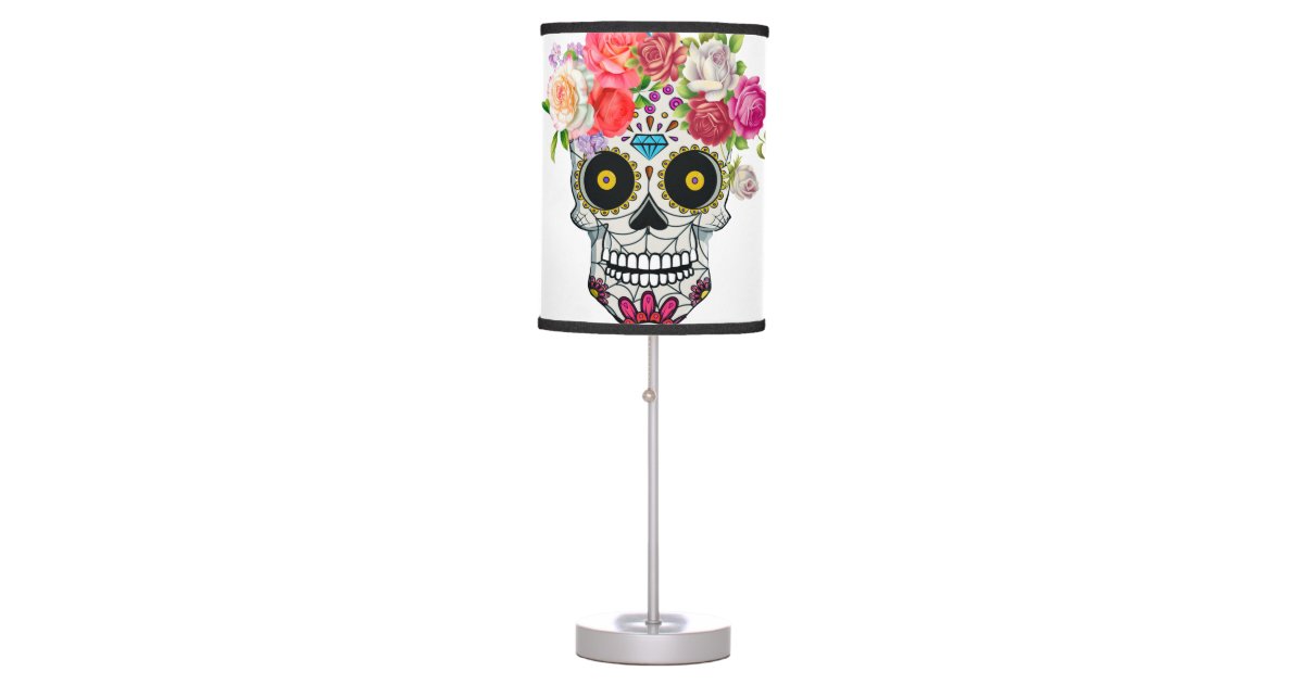 Skull with Floral Table Lamp | Zazzle