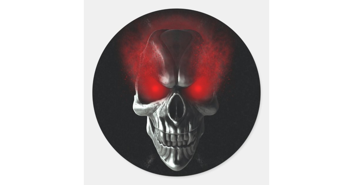 Skull with glowing red eyes classic round sticker | Zazzle