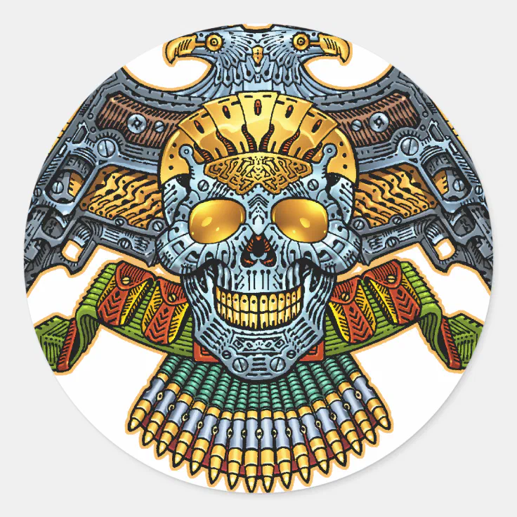 Skull with Guns and Bullets by Al Rio Classic Round Sticker | Zazzle