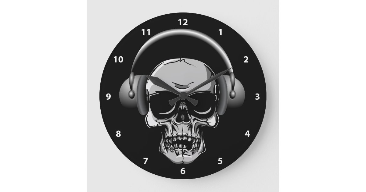 Skull with Headphones & Sunglasses Clock | Zazzle