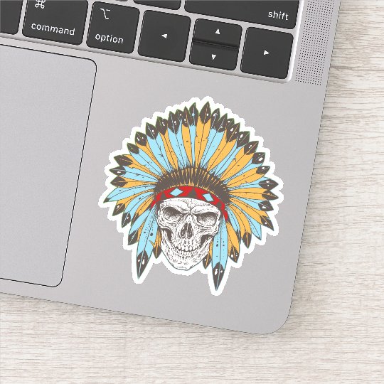 Skull with Native American Headdress Contour Sticker | Zazzle.com