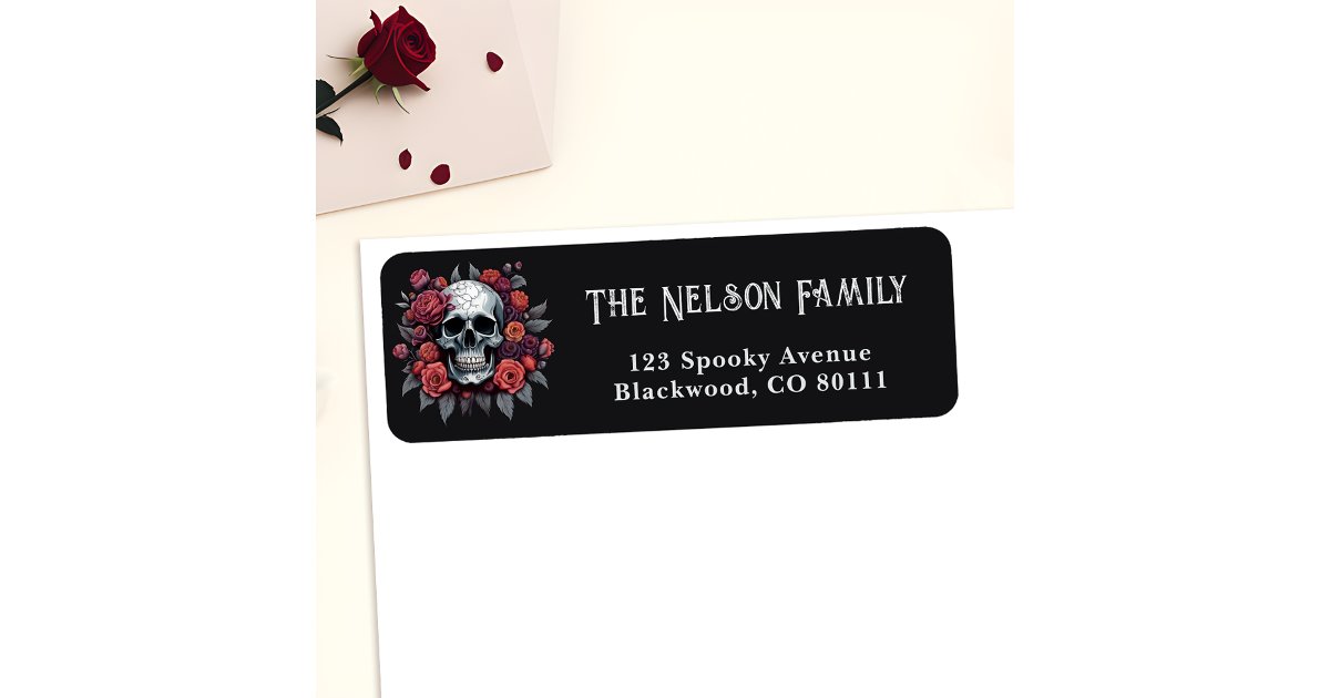 Skull with Roses Dark Gothic Return Address Labels | Zazzle