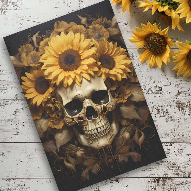 Skull with Sunflowers Gold Tissue Paper | Zazzle