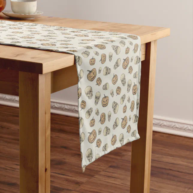 Skulls and Pumpkins Halloween Pattern Short Table Runner | Zazzle