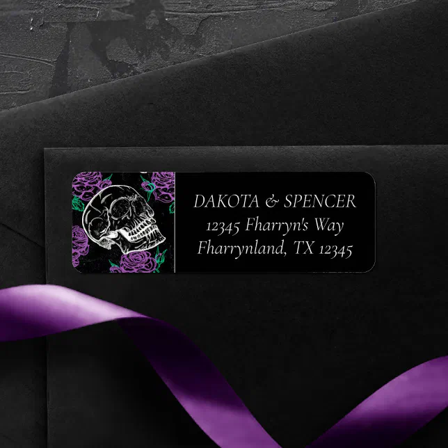 Skulls and Purple Roses | Gothic Grunge Address Label | Zazzle