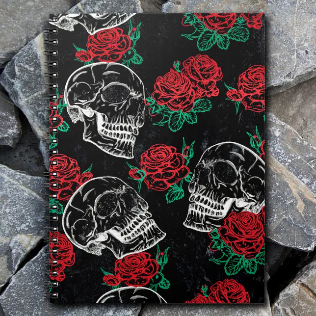 Skulls and Red Roses | Modern Gothic Glam Grunge Notebook | Zazzle