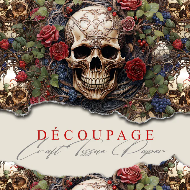 Skulls and Roses Blue Floral Gothic Tissue Paper | Zazzle