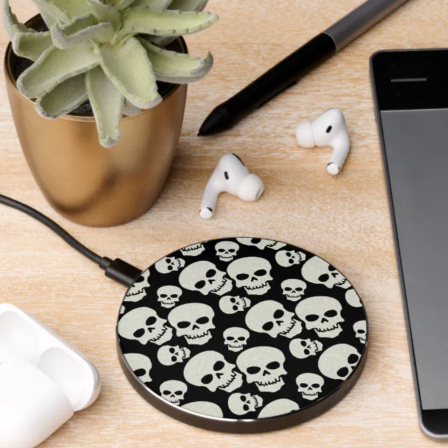Skulls Black Wireless Charger | Zazzle