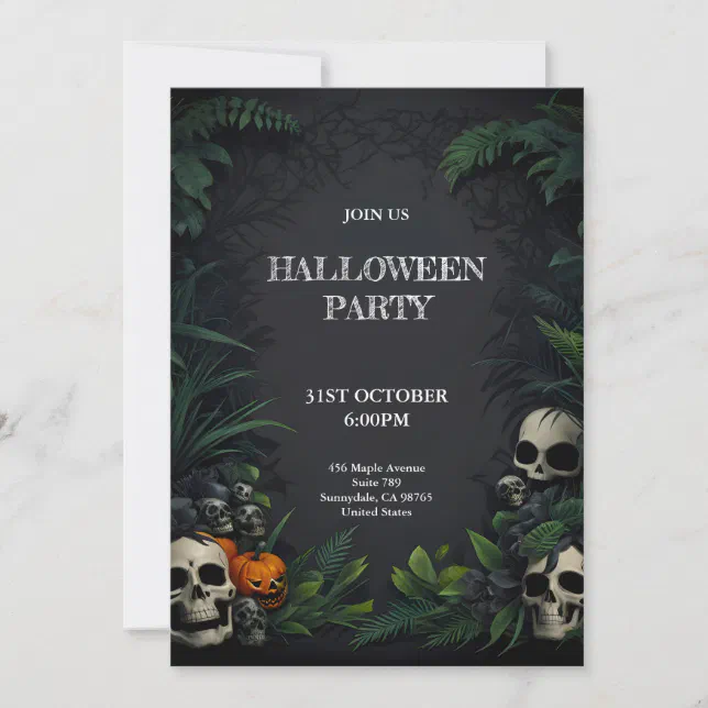 Skulls Halloween party with dark background Invitation | Zazzle