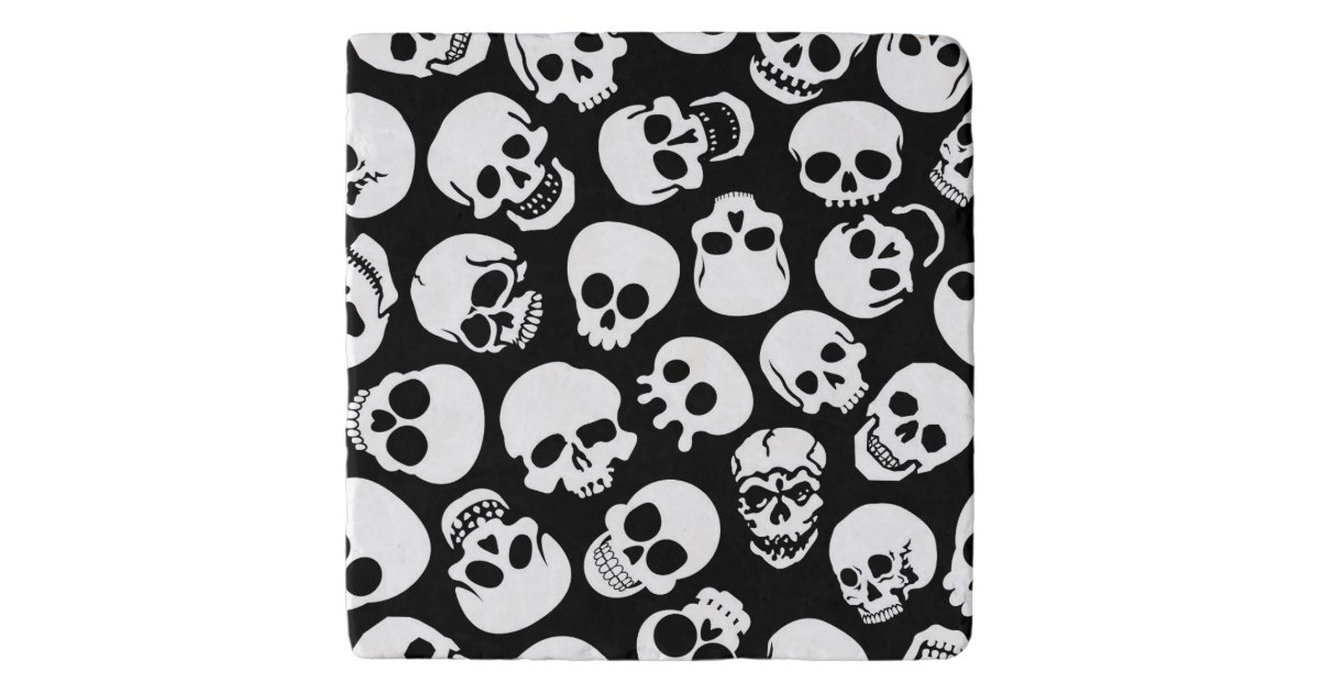Skulls in Black Background Pattern Trivet | Zazzle