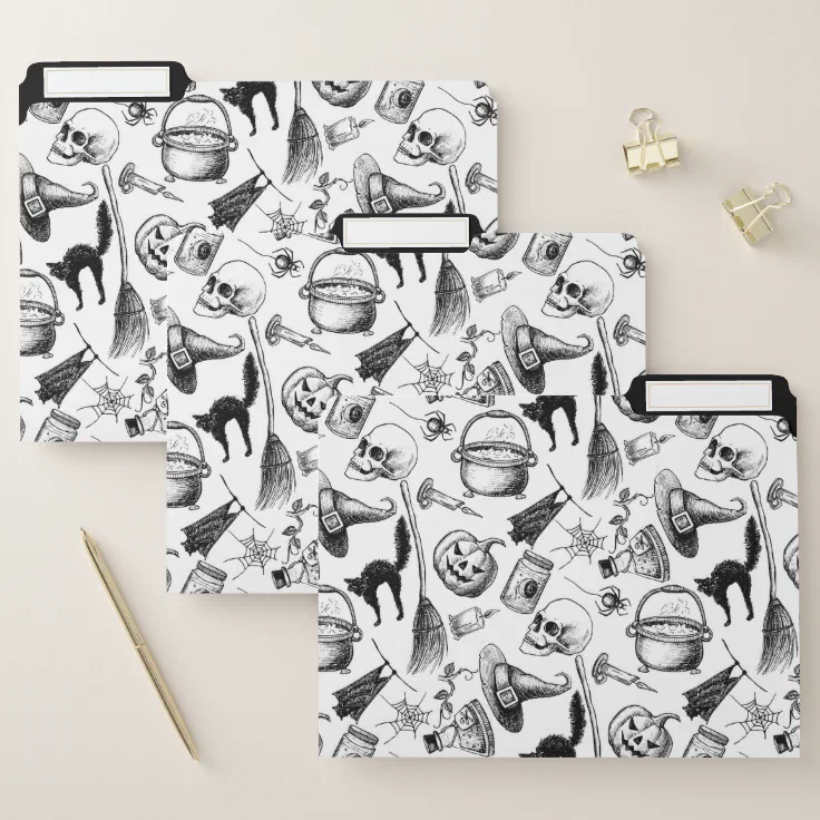 Skulls Pumpkins Broomsticks Bats Halloween File Folder | Zazzle