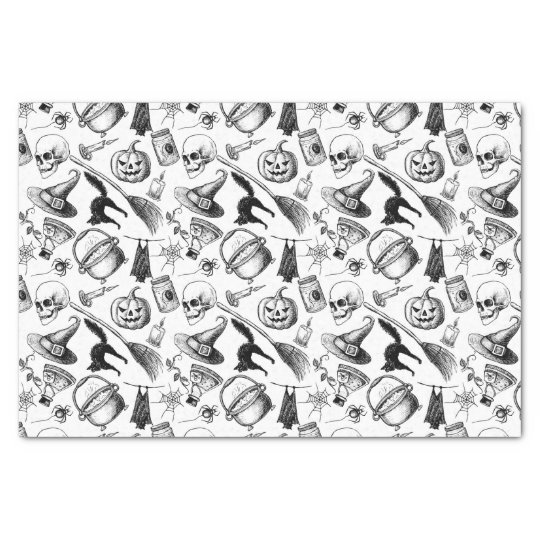 Skulls Pumpkins Broomsticks Bats Halloween Tissue Paper | Zazzle.com