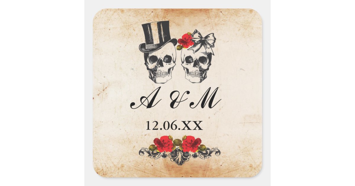 Skulls Rustic Vintage Red Roses Stickers Labels | Zazzle