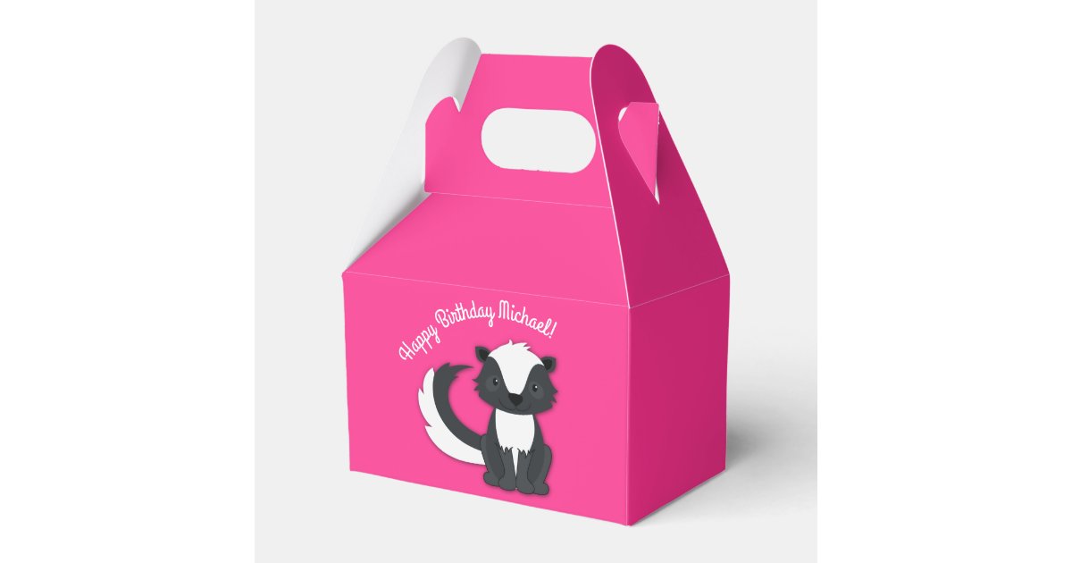 Skunk Birthday Party Kids Pink Favor Box | Zazzle