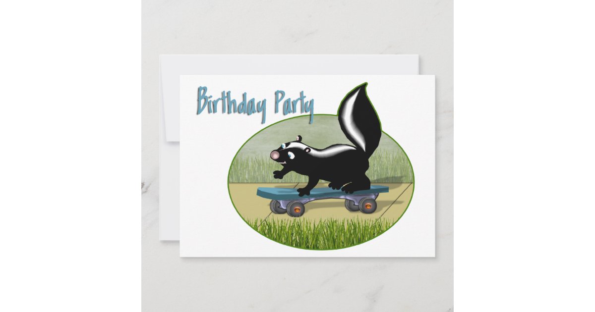 Skunk on a Skateboard Birthday Invitation | Zazzle