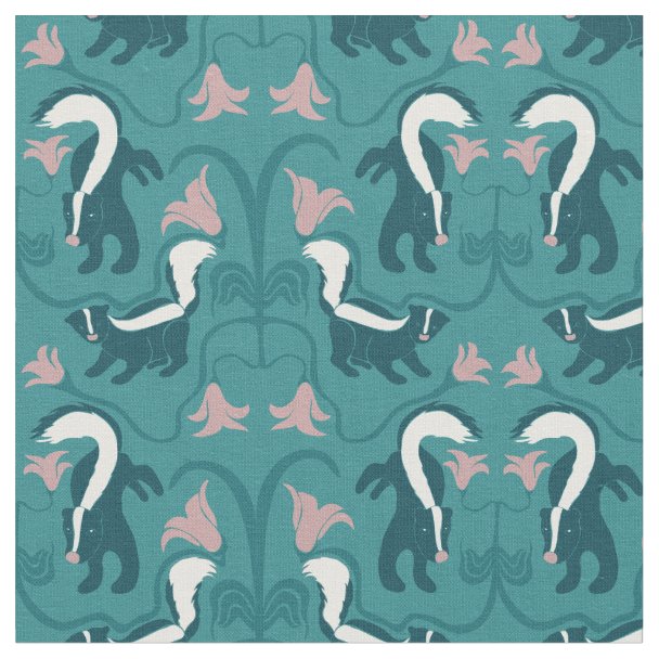 Skunks and Flowers Fabric | Zazzle