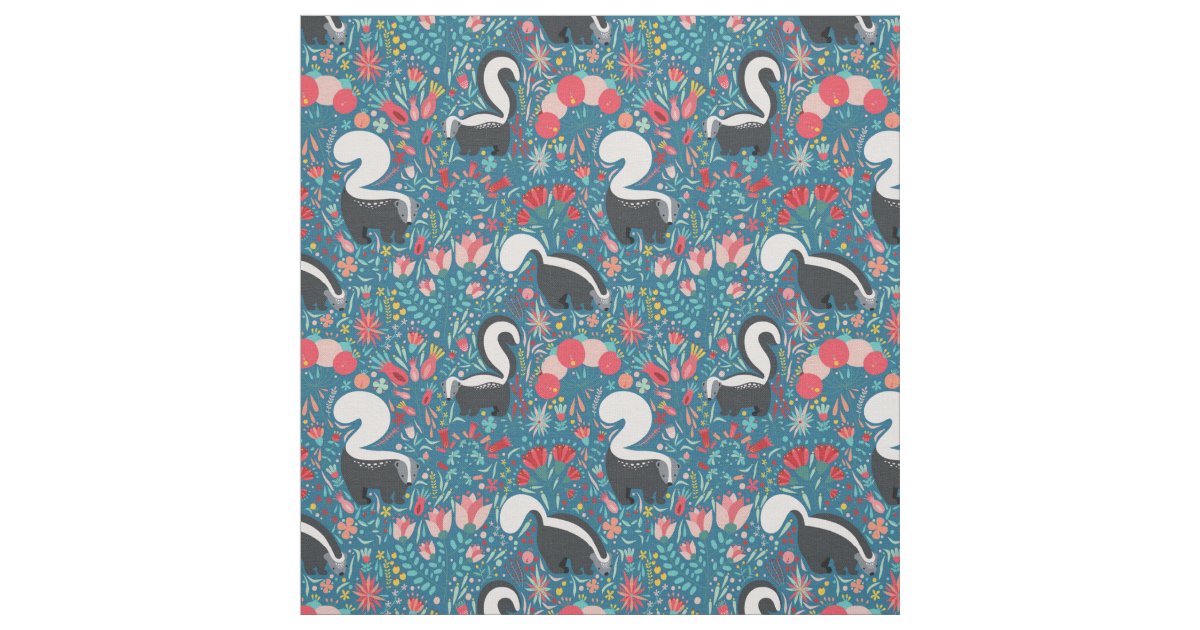 Skunks and Flowers Fabric | Zazzle
