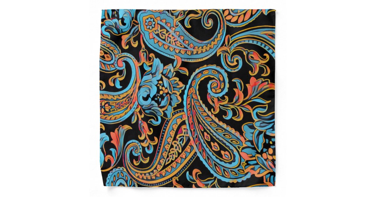 Sky Blue and Autumn Orange Vintage Paisley Bandana | Zazzle