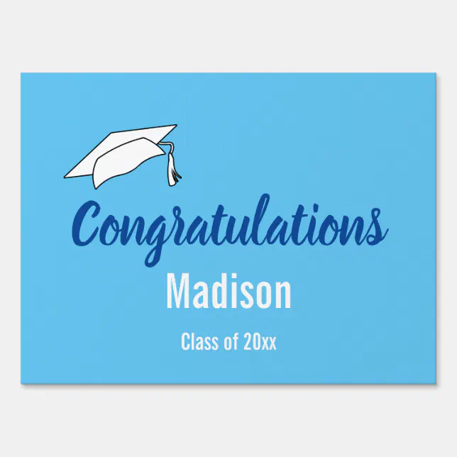 Sky Blue and White Graduate Congratulations Sign | Zazzle