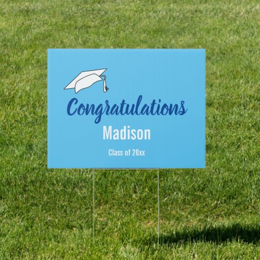 Sky Blue and White Graduate Congratulations Sign | Zazzle