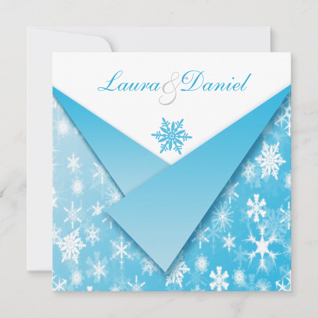 Sky Blue and White Snowflakes Wedding Invitation | Zazzle